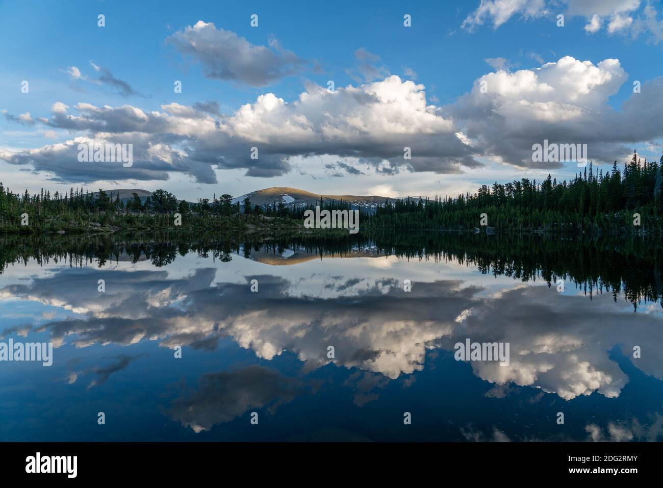 A wide angle reflection over a gorgeous mountain lake in Colorado Stock ...