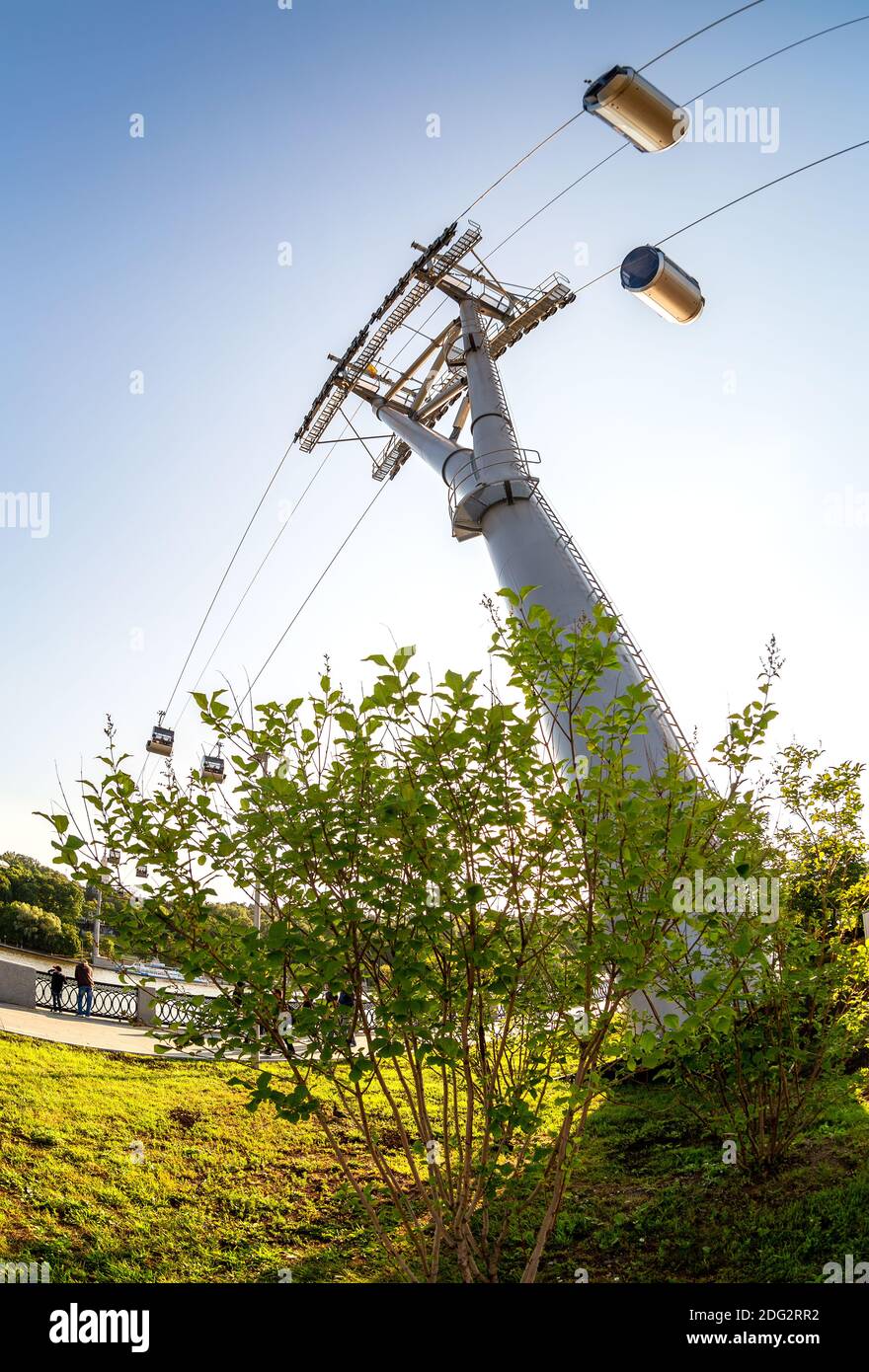 Moscow, Russia - July 8, 2019: Cableway for the transport of tourists ...