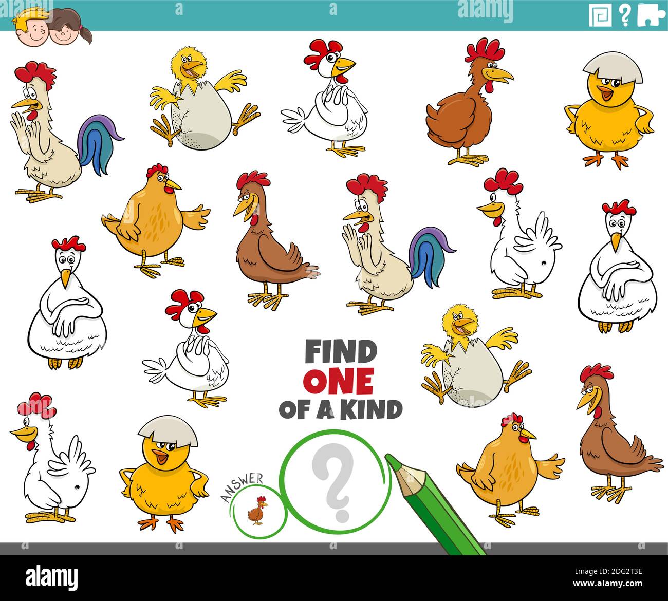 Cartoon illustration of find one of a kind picture educational game ...