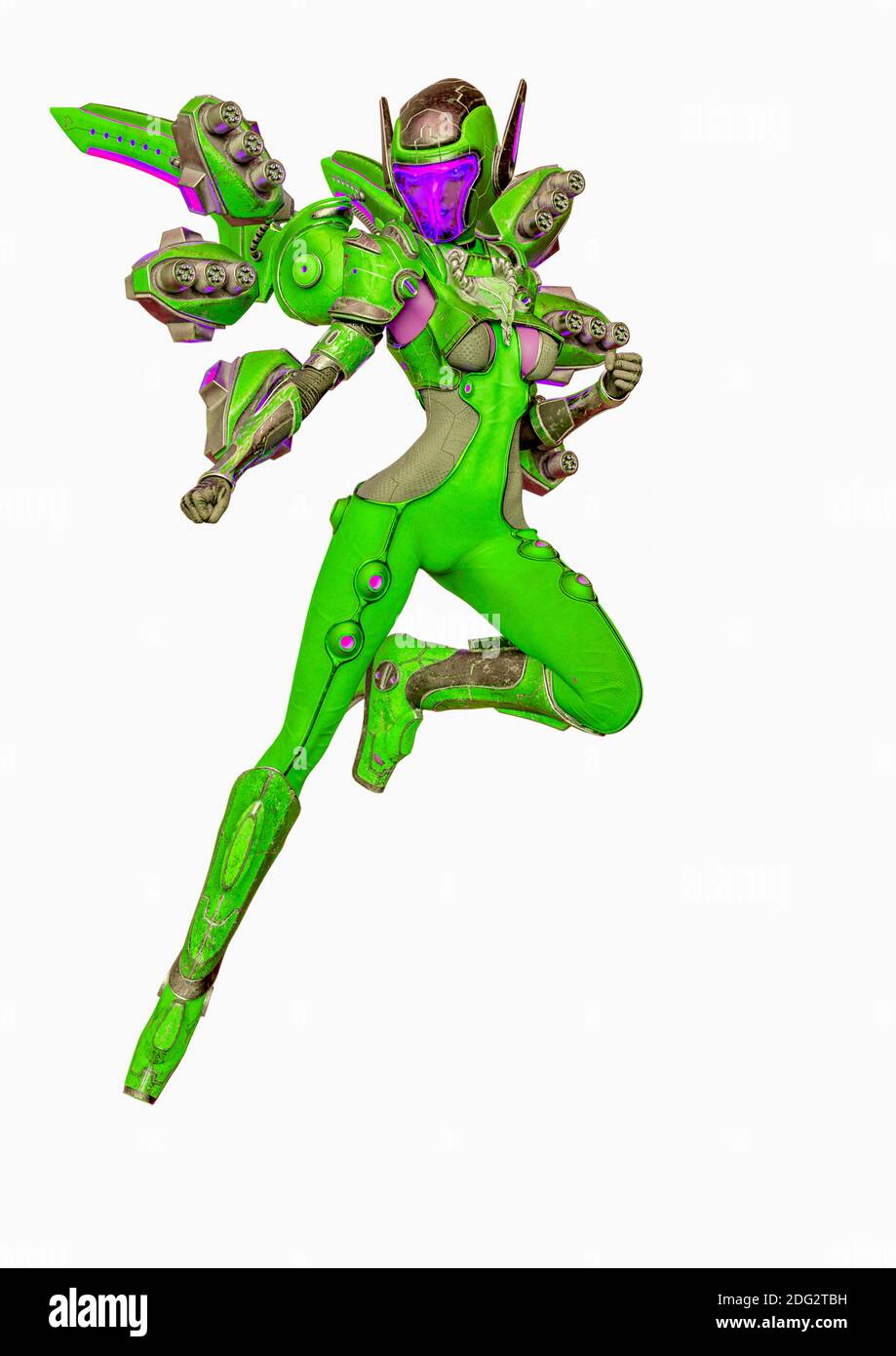 mech girl floating on heroic pose, 3d illustration Stock Photo - Alamy