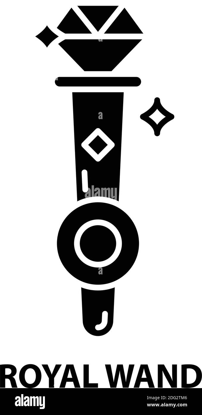 royal wand icon, black vector sign with editable strokes, concept ...