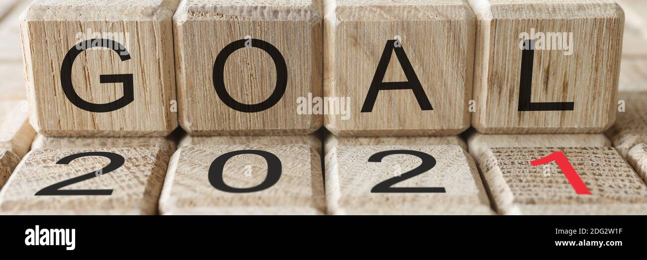 Wooden blocks with words 2021 goal on them Stock Photo - Alamy