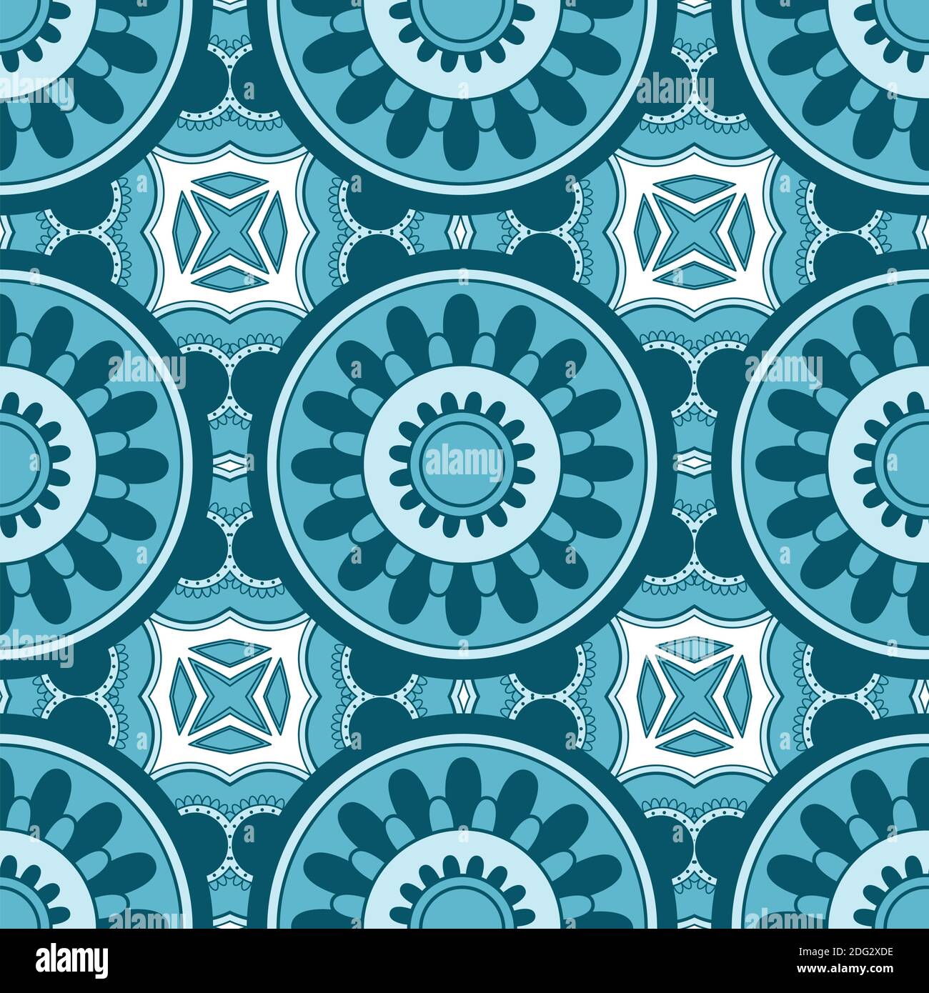 Ethnic tight vector pattern. Blue rhombus and circle mandalas. Can be ...