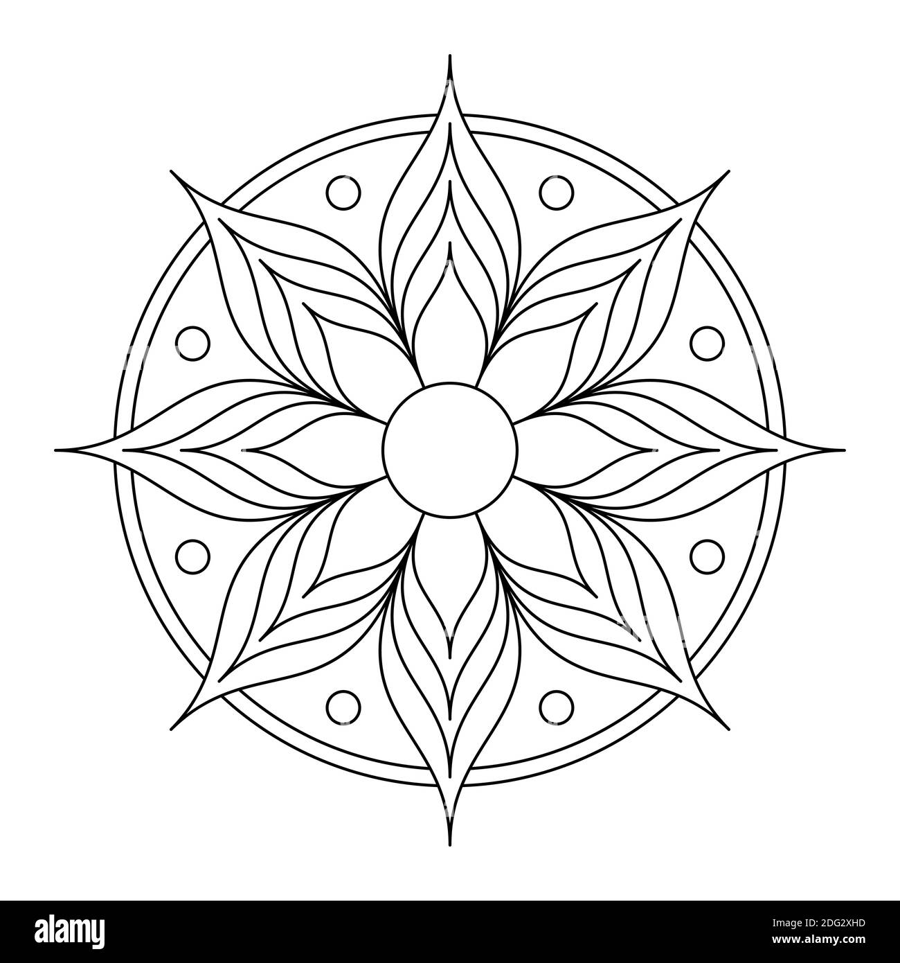 Mandala line vector. A symmetrical round monochrome ornament. Coloring ...