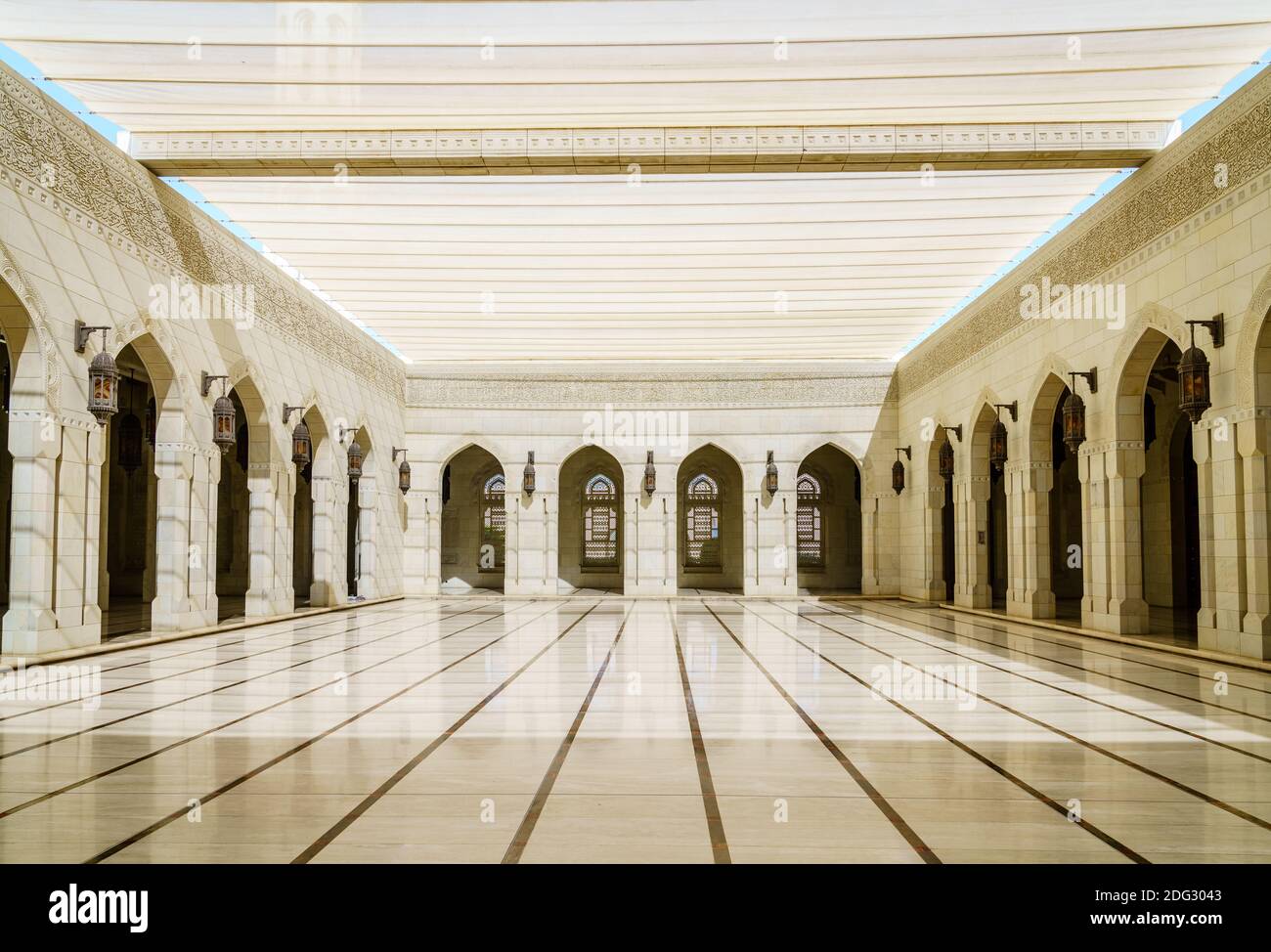 Muscat, Oman, December 3, 2016: Interior hall of the Sultan Qaboos ...