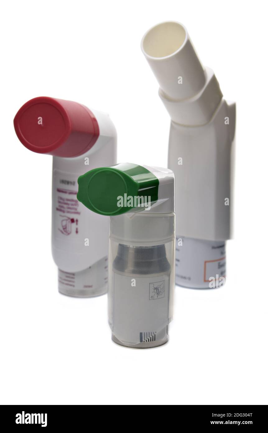 Group medical inhaler on a light background Stock Photo - Alamy