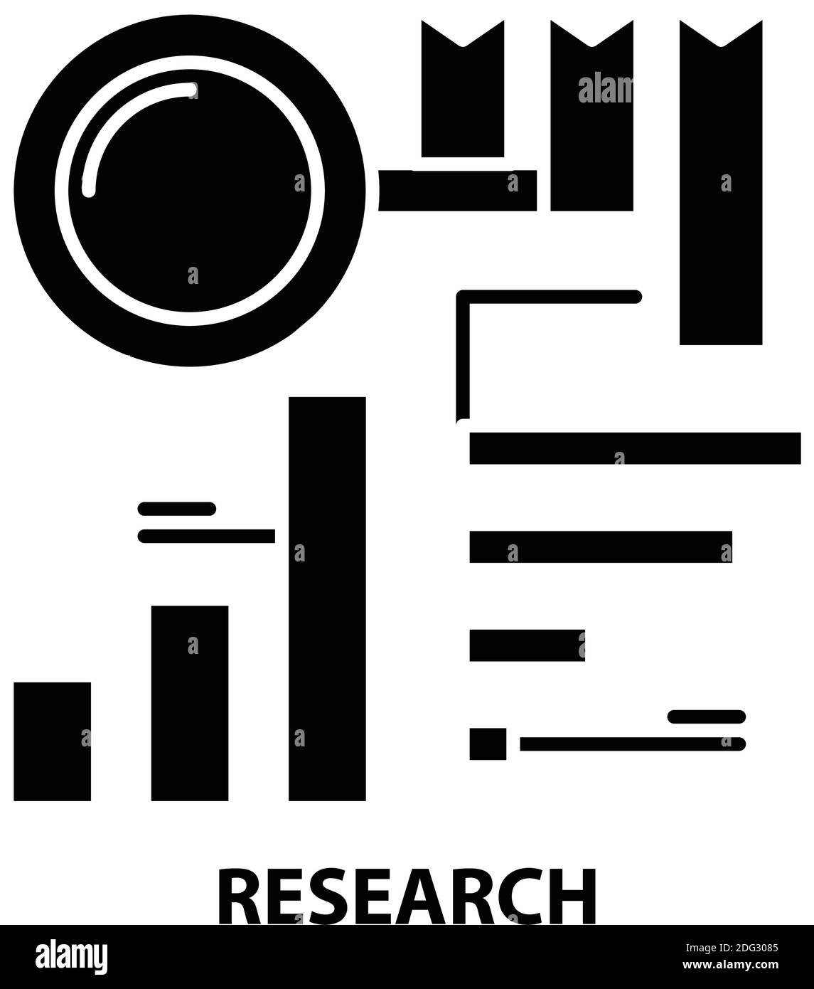 research symbol icon, black vector sign with editable strokes, concept ...