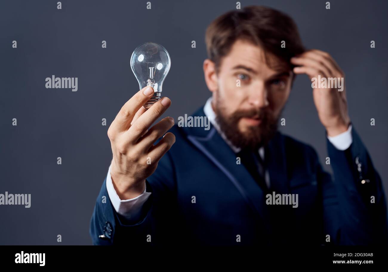 Man hand success ideas brain gray background cropped view Stock Photo ...