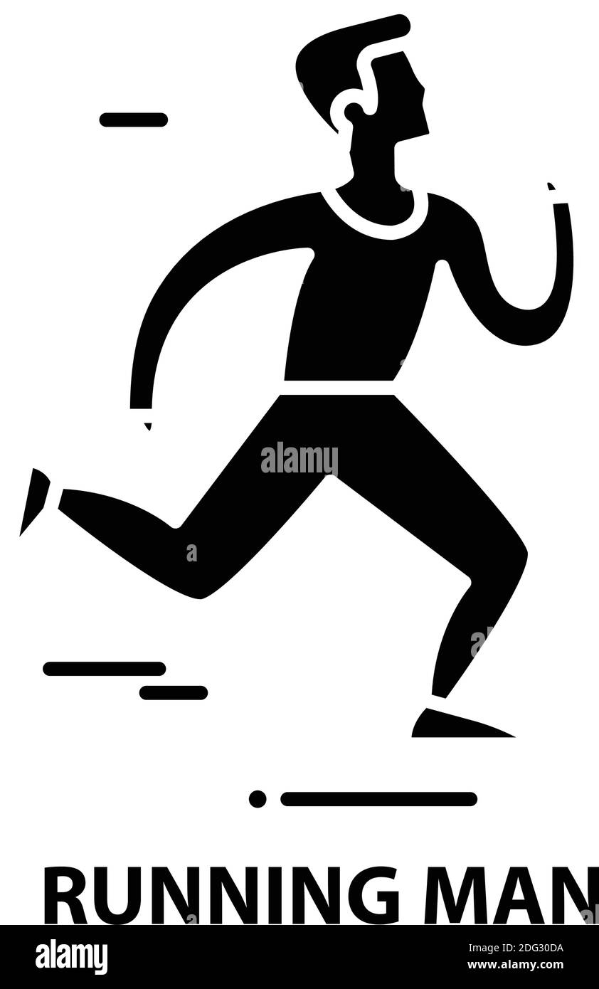 running man icon, black vector sign with editable strokes, concept ...