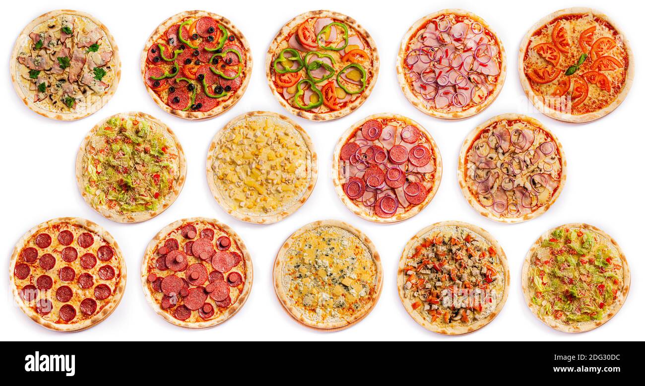 Set pizza assorted ingredients isolated on white background. Round ...