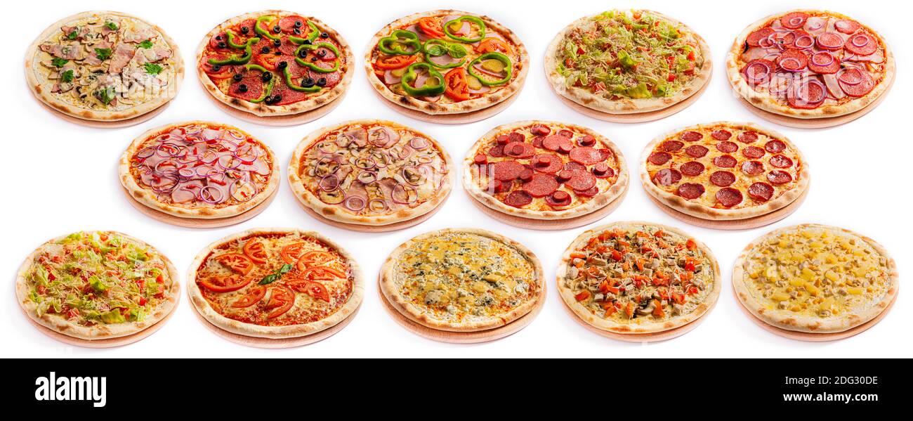 Set pizza assorted ingredients isolated on white background. Round ...
