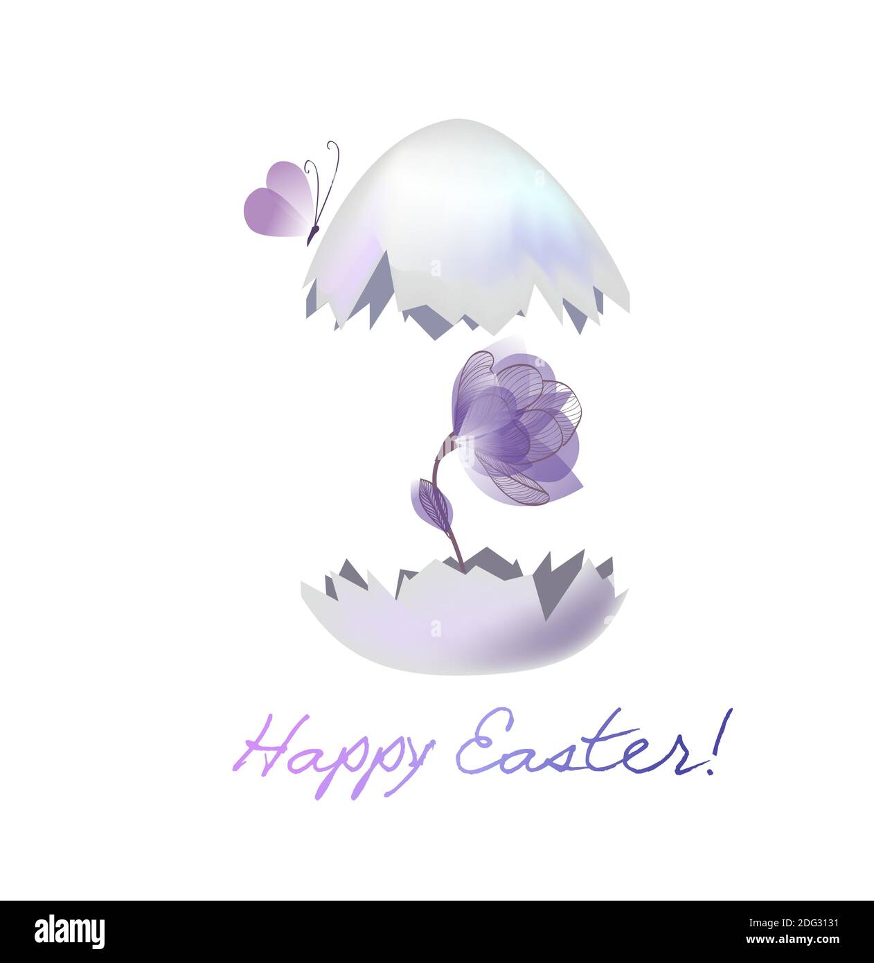 Happy easter. Eggshell with butterfly and flower. Vector illustration ...