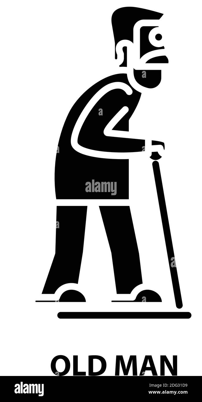 old man icon, black vector sign with editable strokes, concept ...