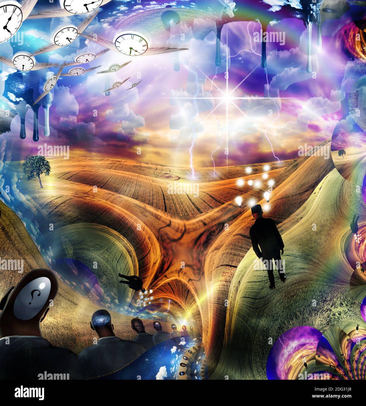 Winged Clocks Flying into fantasy. 3D rendering Stock Photo - Alamy