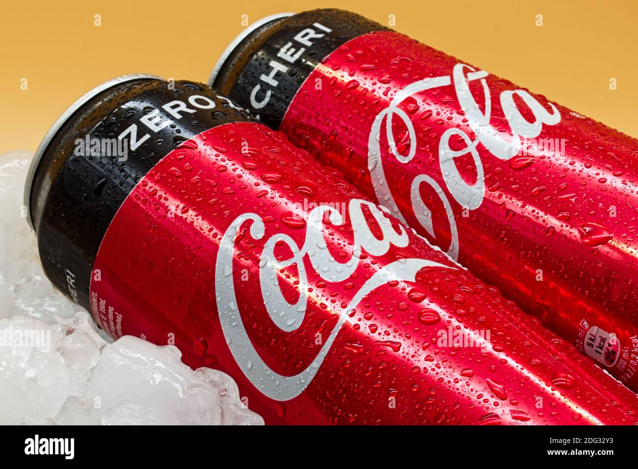 Can of Coca Cola on ice with water droplets Stock Photo - Alamy