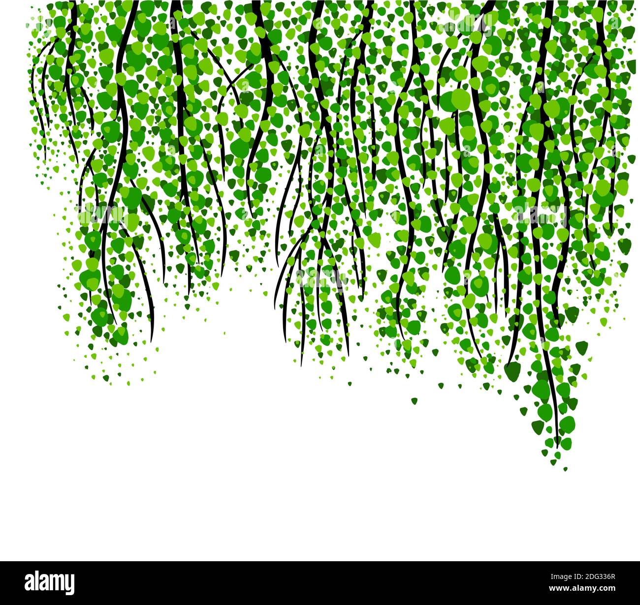 Vector season background with tree branches, green leaves, decorative ...