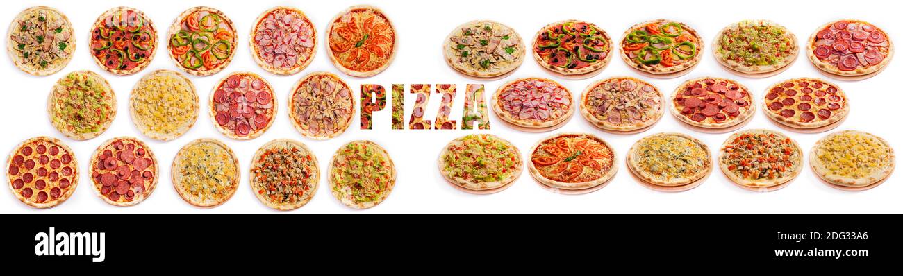Pizza assortment collection isolated on white background. Various ...