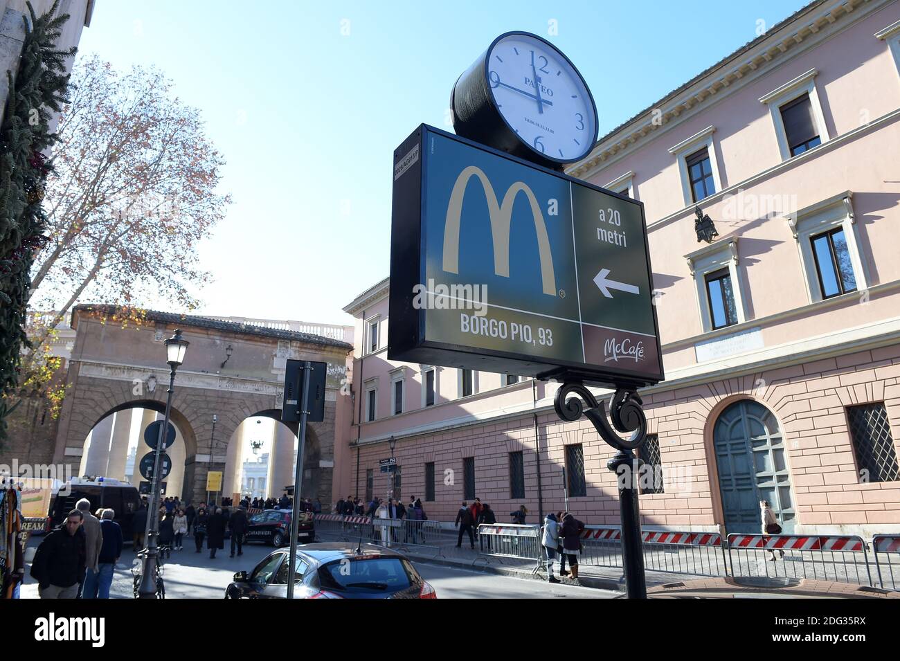 A sign showing the direction of a newly-opened McDonald's restaurant is ...