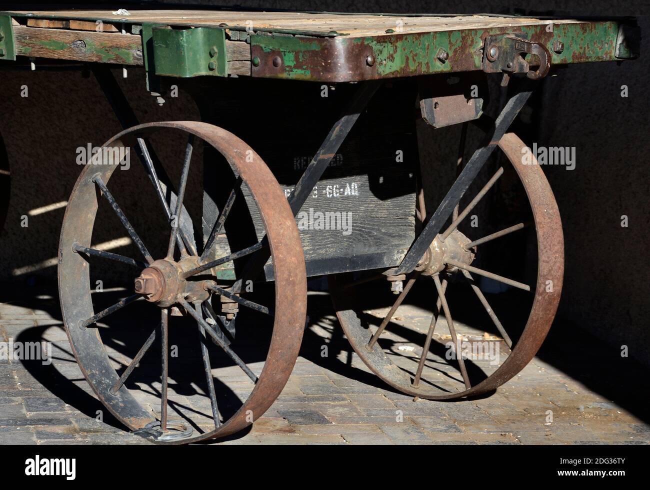 A vintage luggage or baggage cart on display at the historic Atchison ...