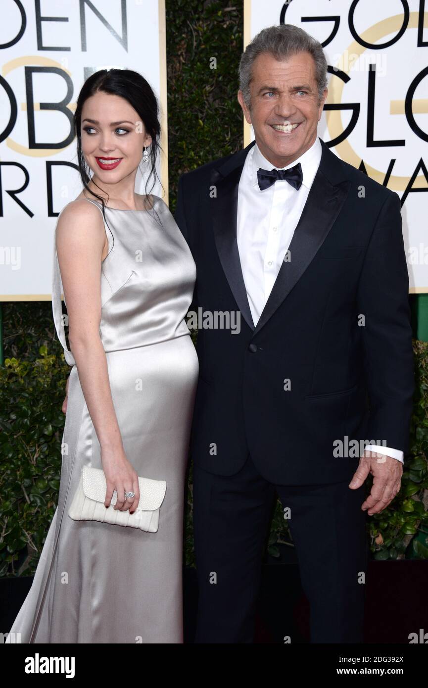 Rosalind Ross and Mel Gibson attend the 74th Annual Golden Globe Awards ...