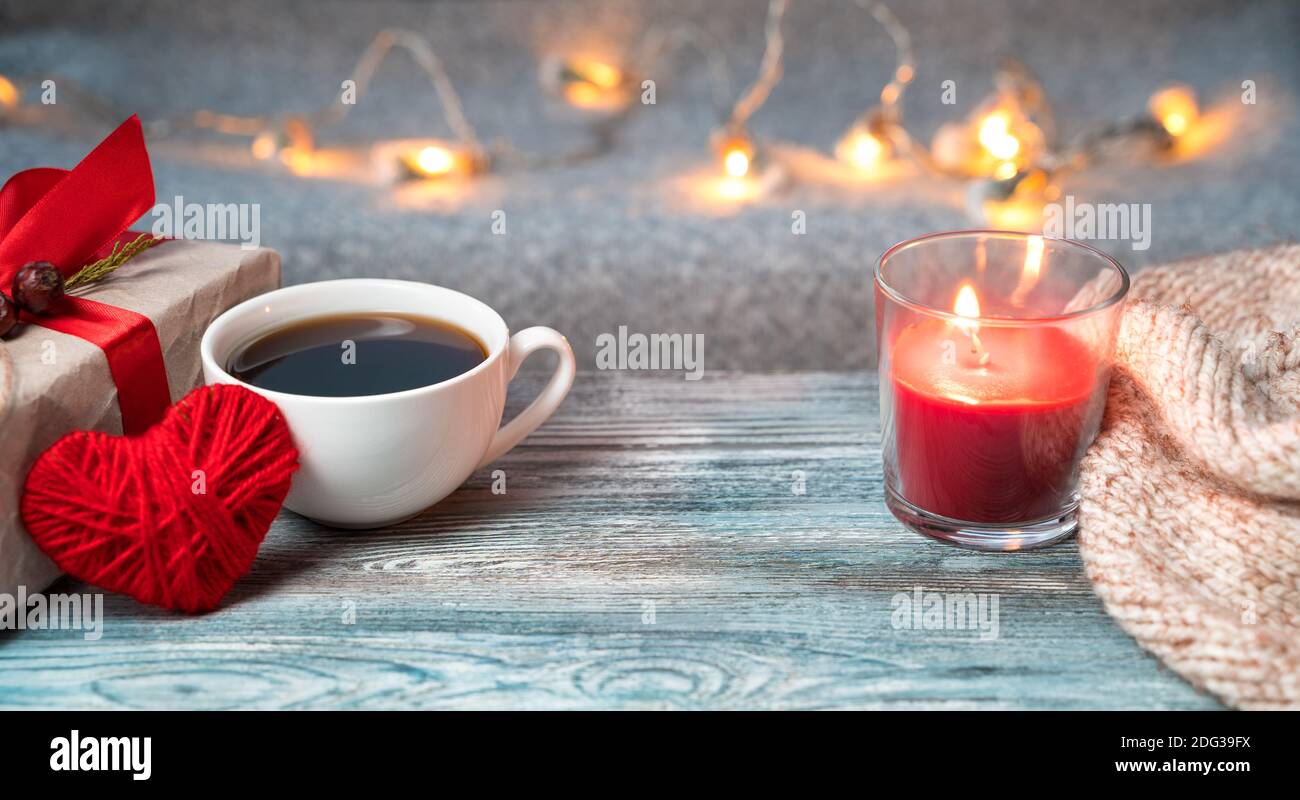 February 14, festive, atmospheric, cozy background with space to copy ...