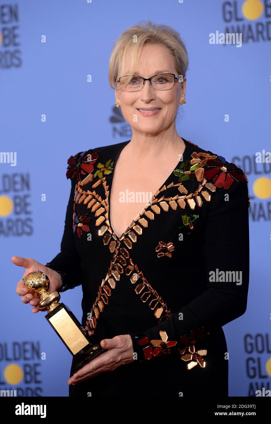 Meryl Streep poses in the press room during the 74th Annual Golden ...