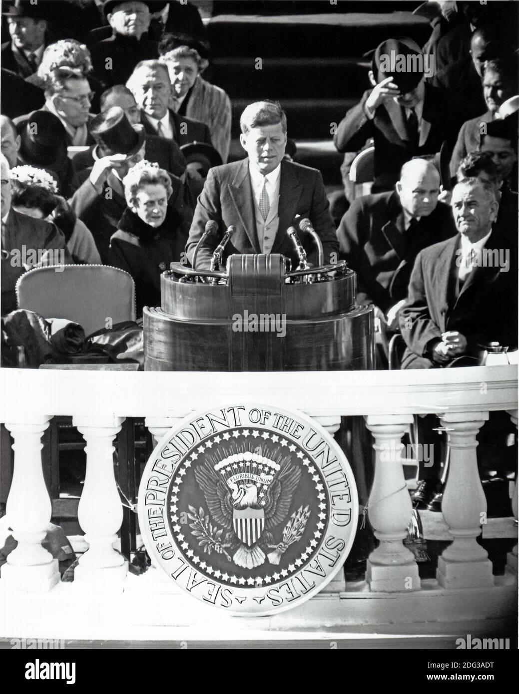 United States President John F. Kennedy delivers his Inaugural Address ...
