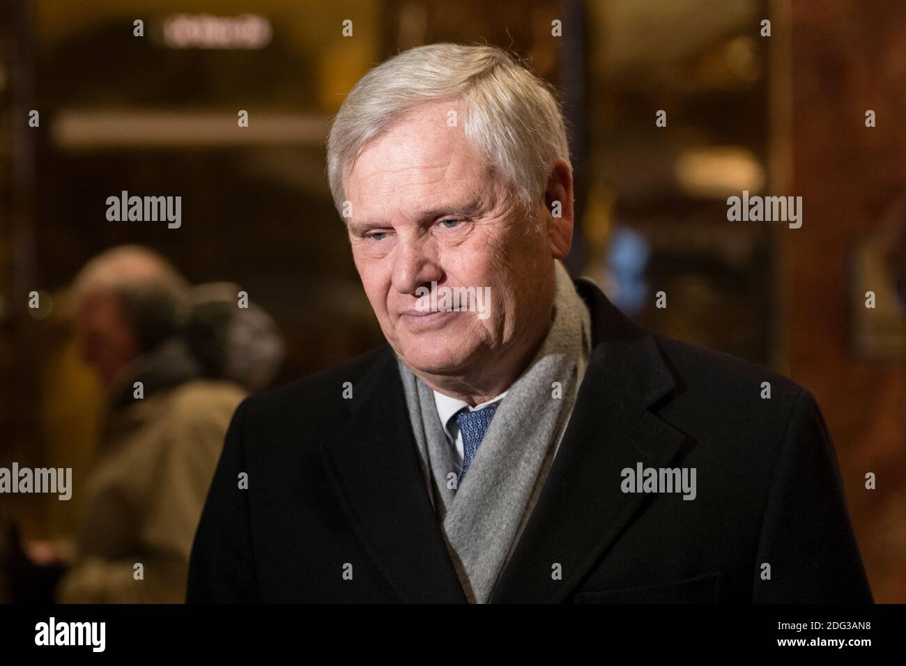 Univision CEO Randy Falco is seen speaking with the press in the lobby ...