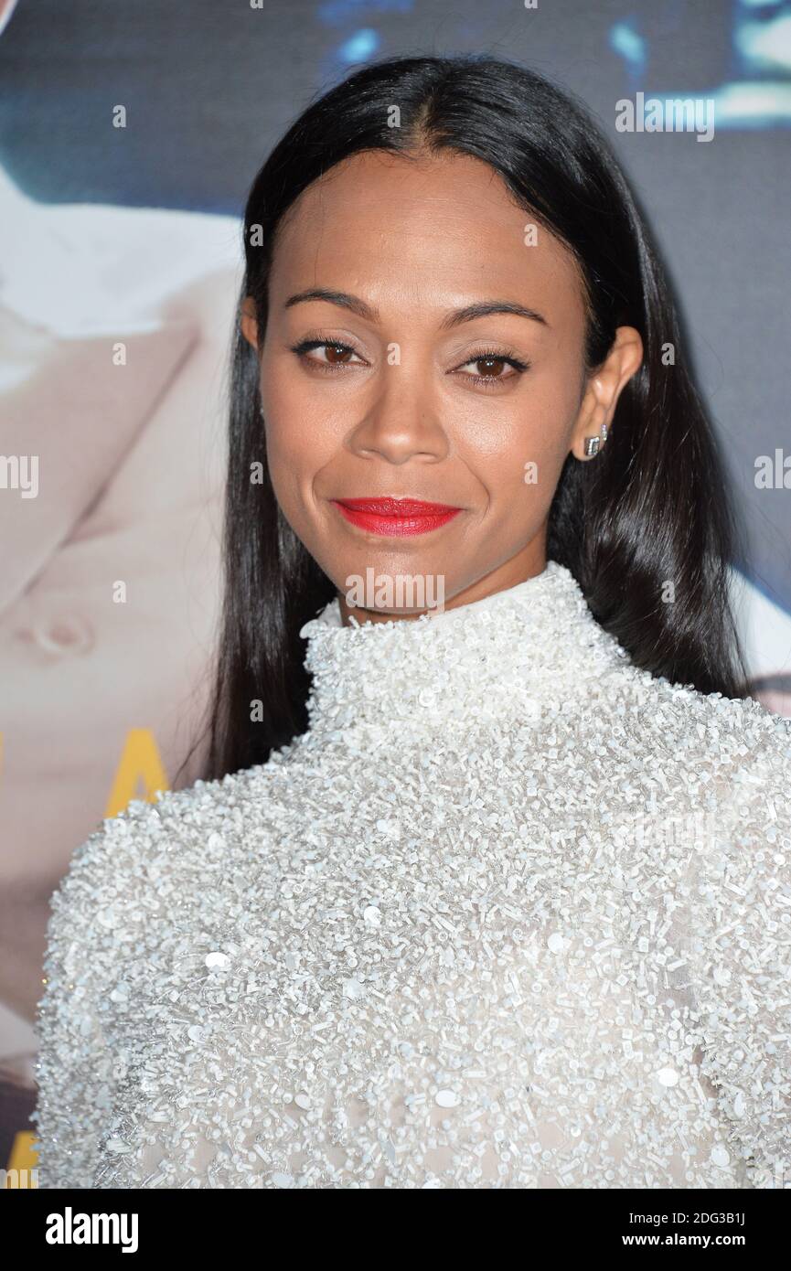 Zoe Saldana attends the premiere of Warner Bros. Pictures Live By Night ...