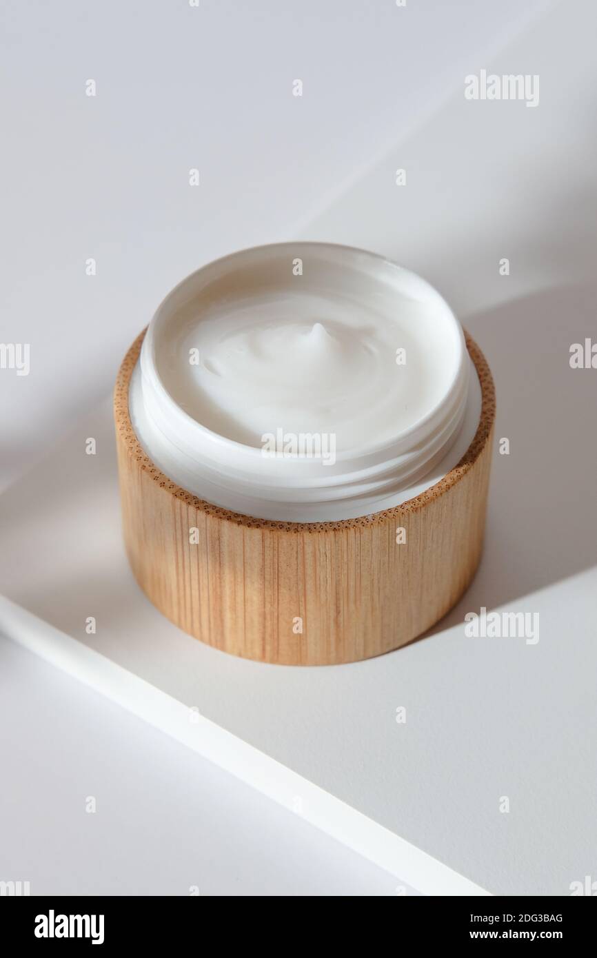 Moisturizing cream in eco-friendly bamboo jar. Natural organic cosmetic ...