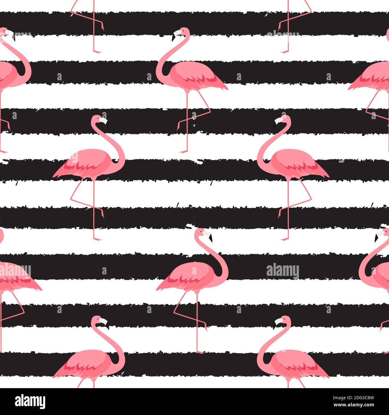 Colorful pink flamingo isolated on white background. Seamless pattern ...