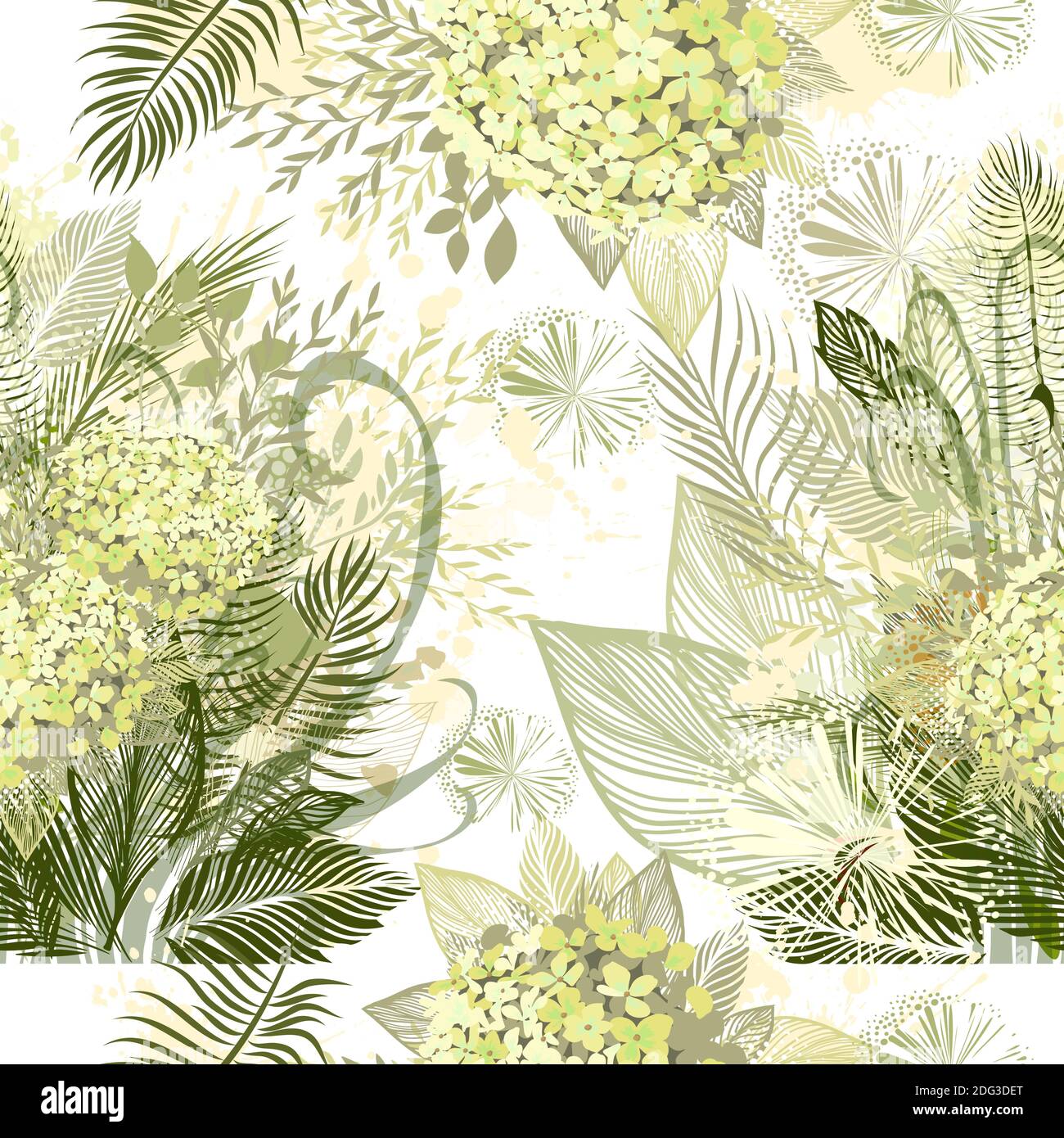 Gentle Vintage Botanical Seamless Background with Hydrangea. Botanical ...