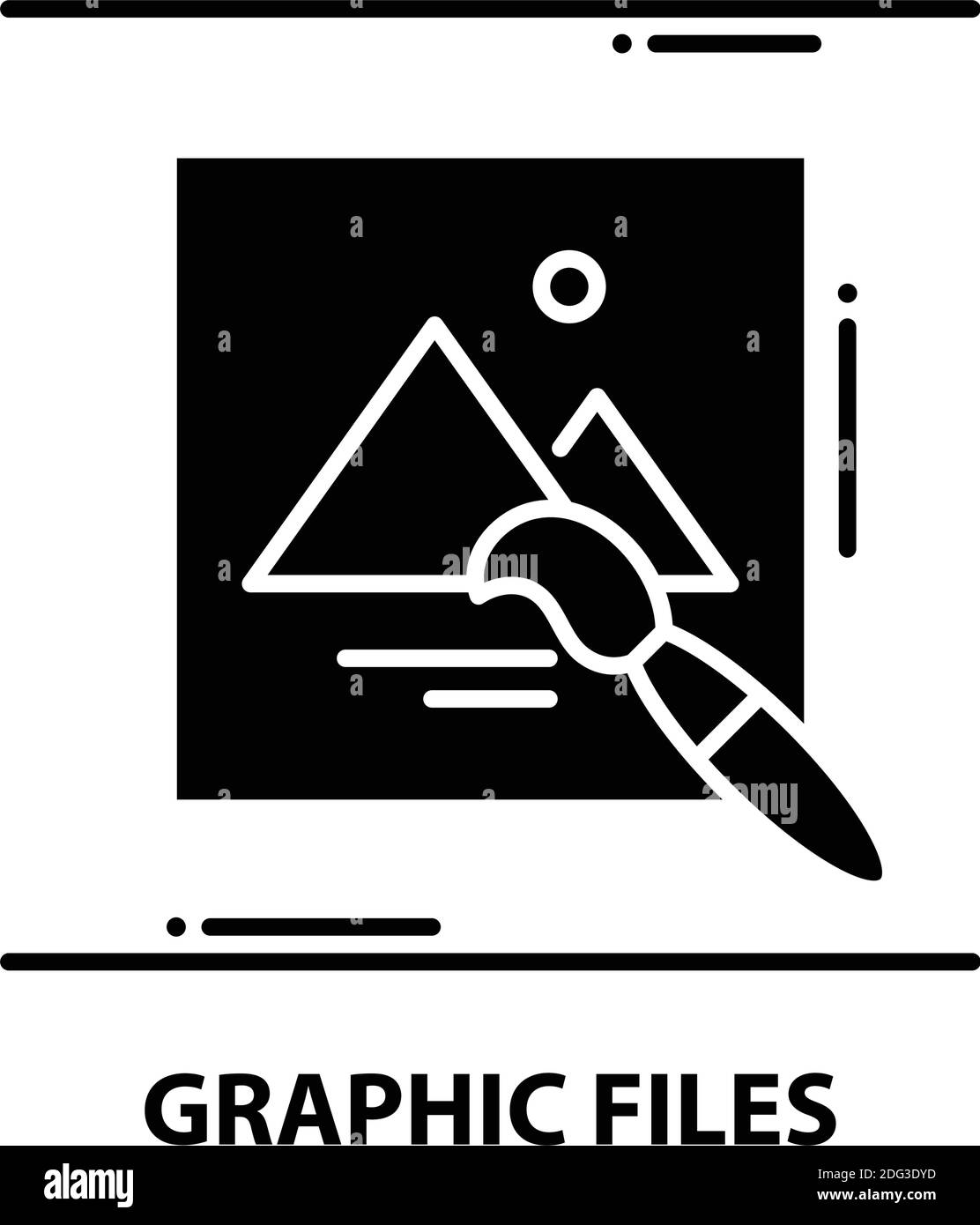 graphic files icon, black vector sign with editable strokes, concept ...