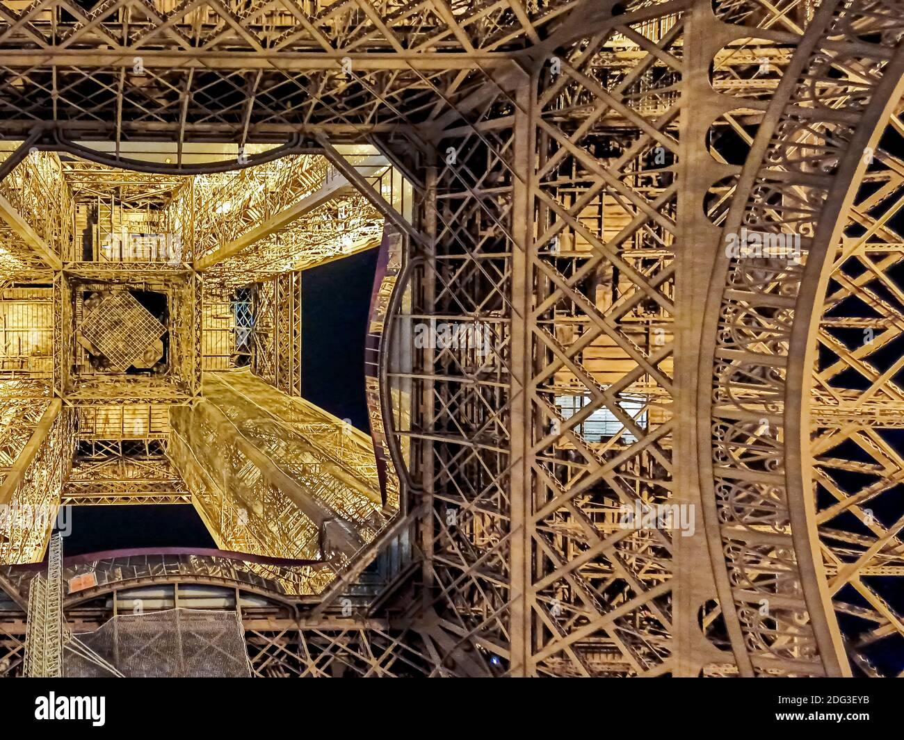Eiffel Tower at night. Paris France night landscape view from below of ...
