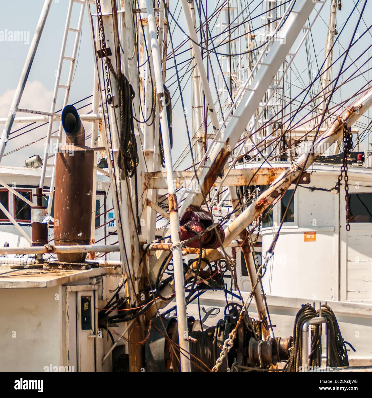 Fishing boats equipment chaos Stock Photo - Alamy