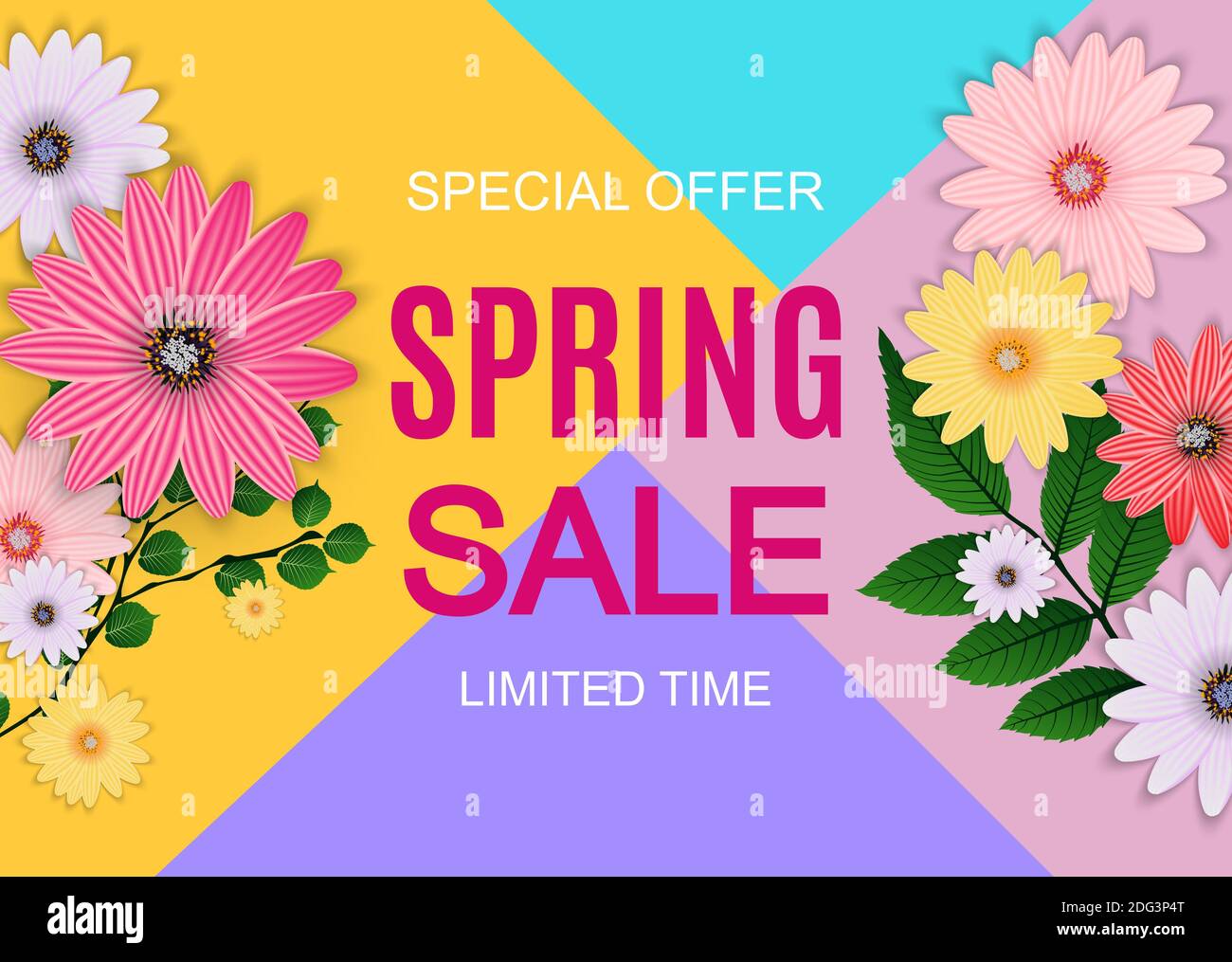 Spring Sale Cute Background with Colorful Flower Elements. Illustration ...