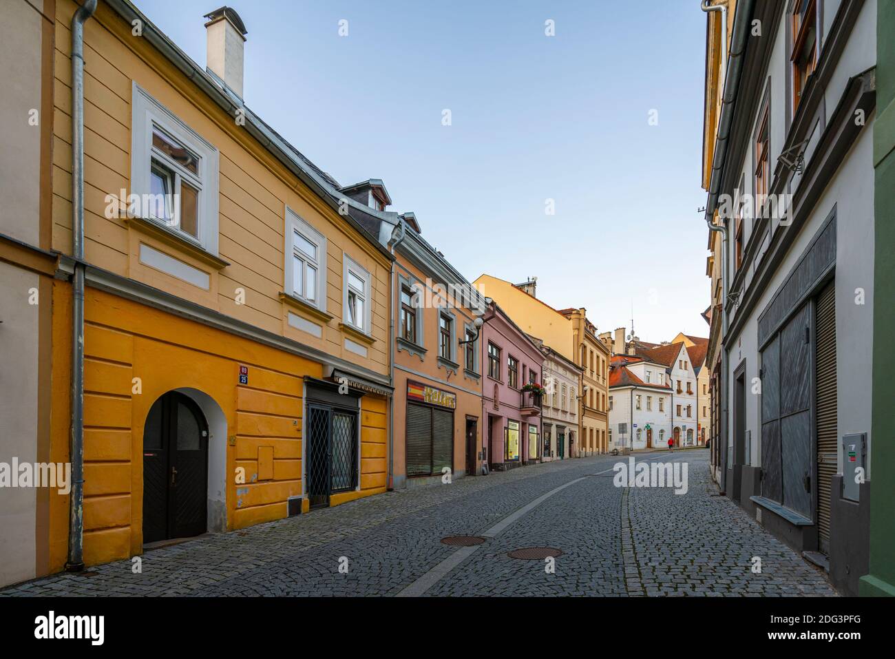 Empty street in Loket at dawn, Loket, Sokolov District, Karlovy Vary ...