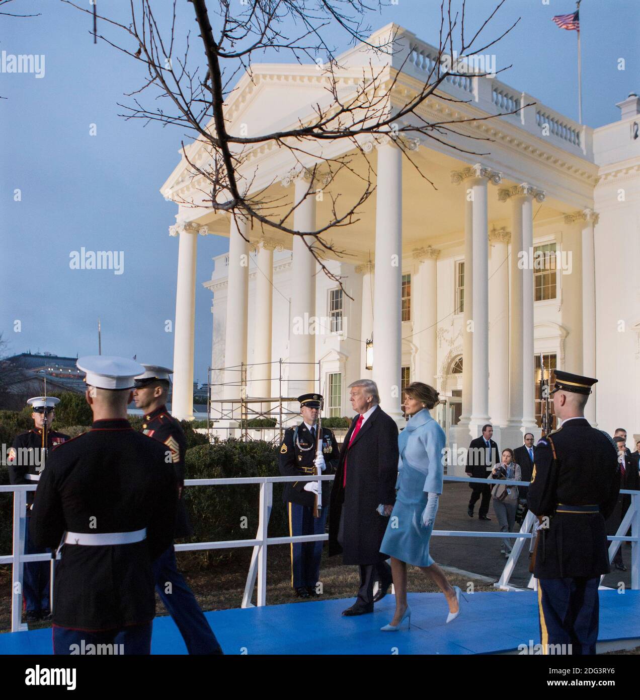 U.S. President Donald J. Trump and First Lady Melania Trump walk to the ...