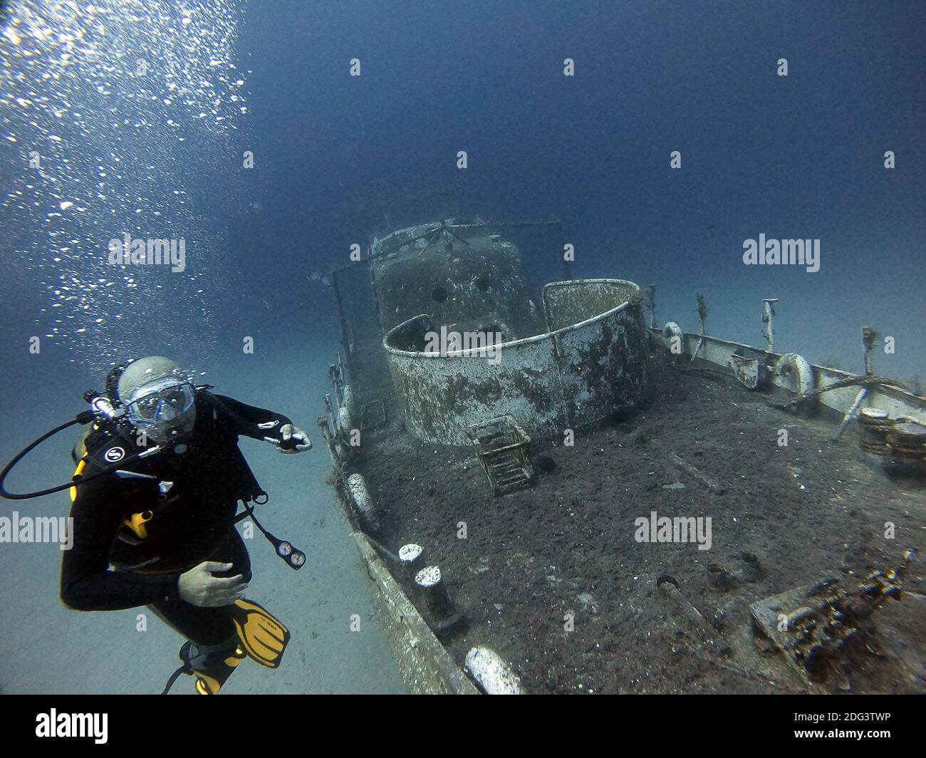 A diver dives next to the wreck.Antalya KaÅŸ Turkey Stock Photo - Alamy