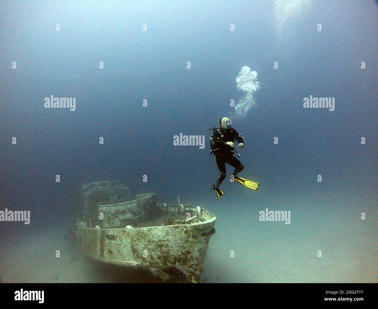 A diver dives next to the wreck.Antalya KaÅŸ Turkey Stock Photo - Alamy