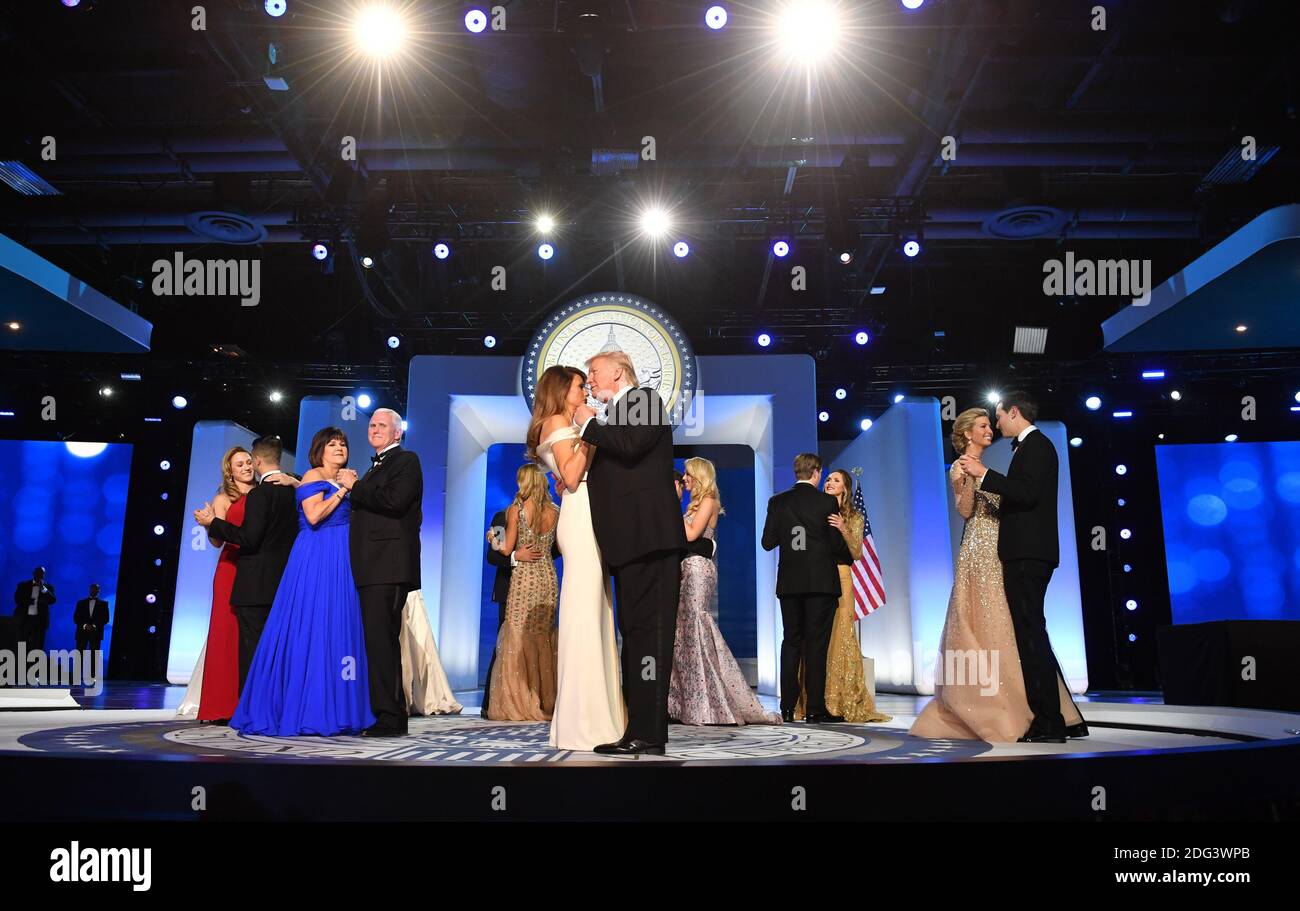 President Donald Trump and First Lady Melania Trump dance at the ...