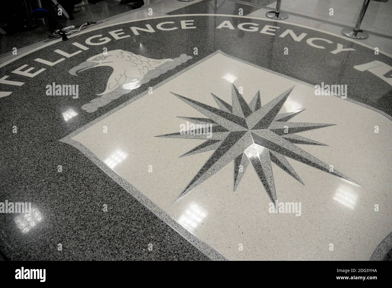 The logo of the CIA is seen during a visit of U.S President Donald ...