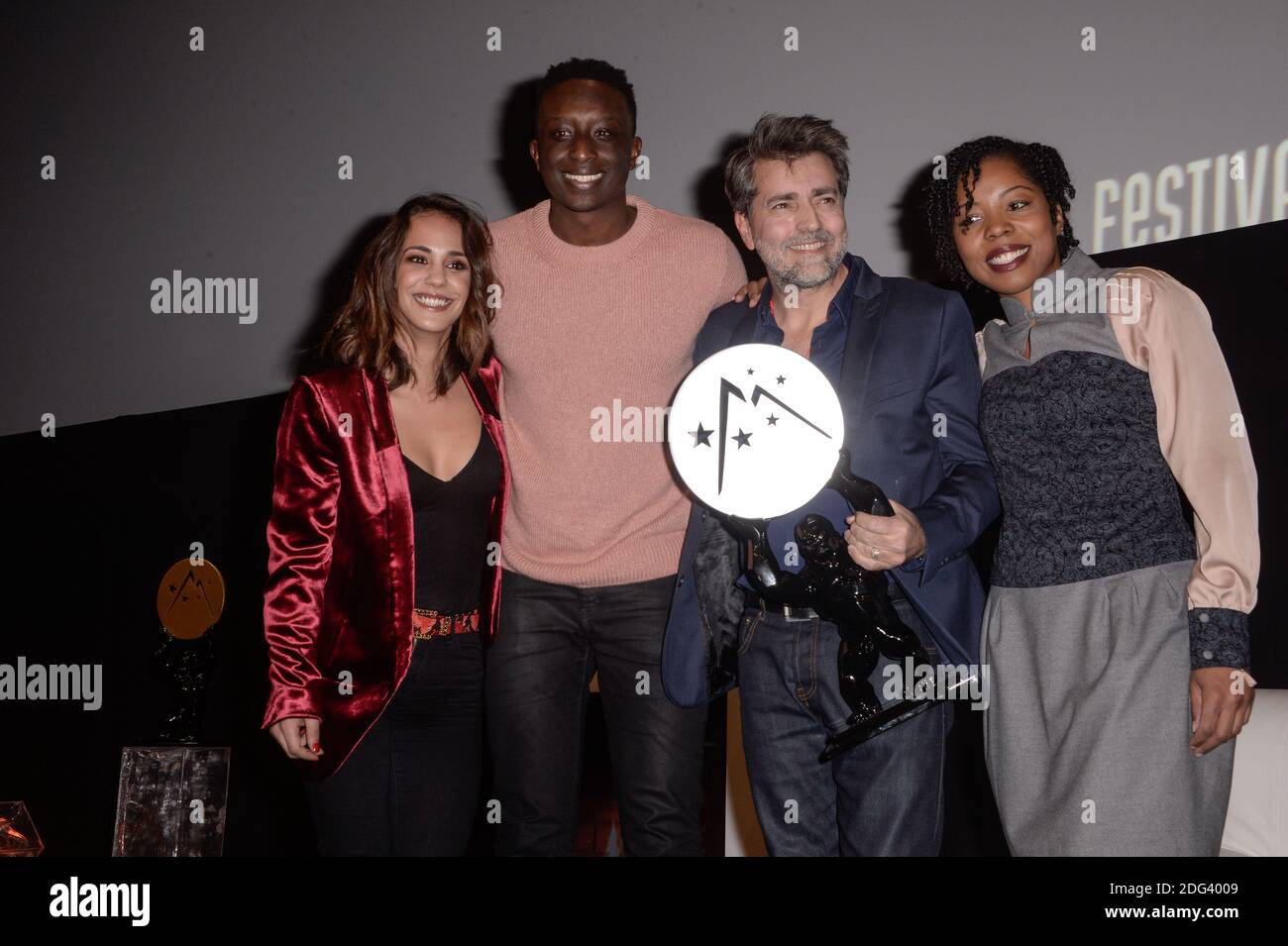 Alice Belaidi, Laurence Lascary, Ludovic Bernard, Ahmed Sylla posing ...