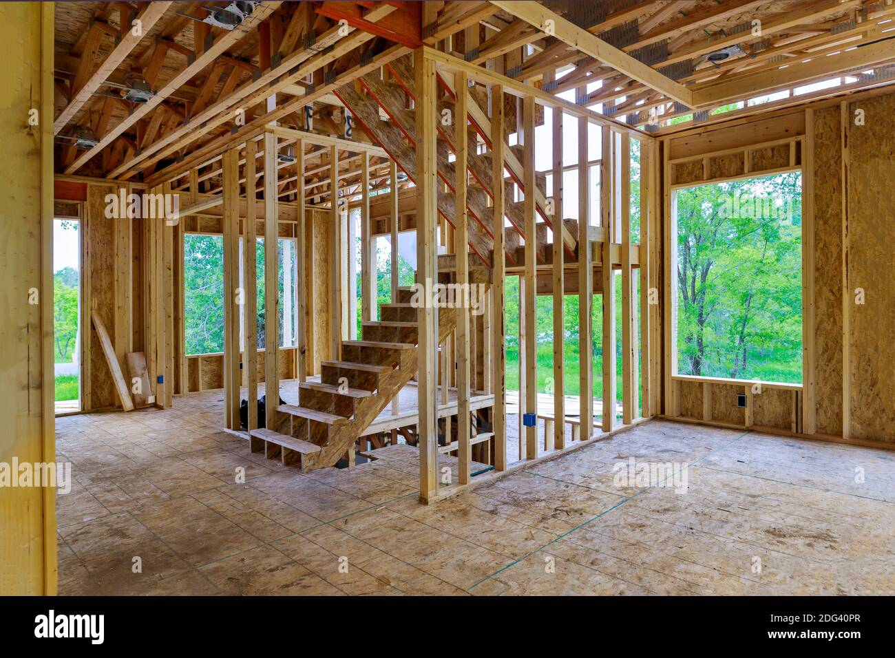 Wooden beam house construction home framing interior residential home ...