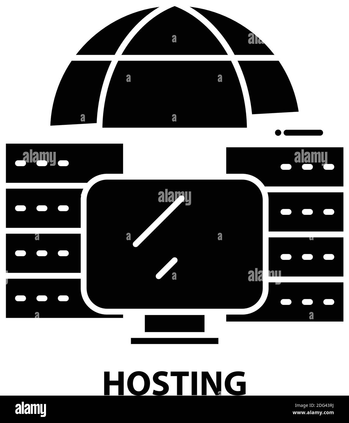 hosting icon, black vector sign with editable strokes, concept ...