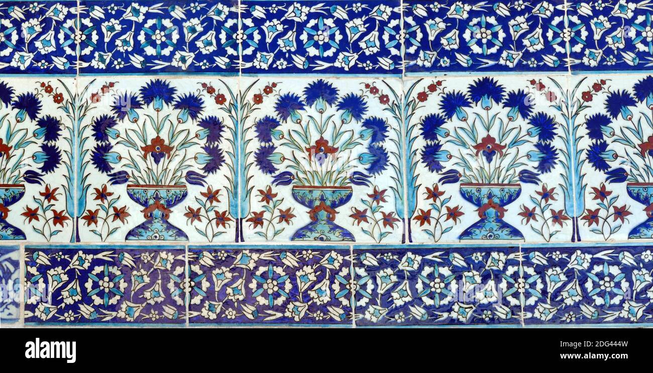 Iznik lapis tiles with flower pattern on a wall in the Harem in Topkapi ...