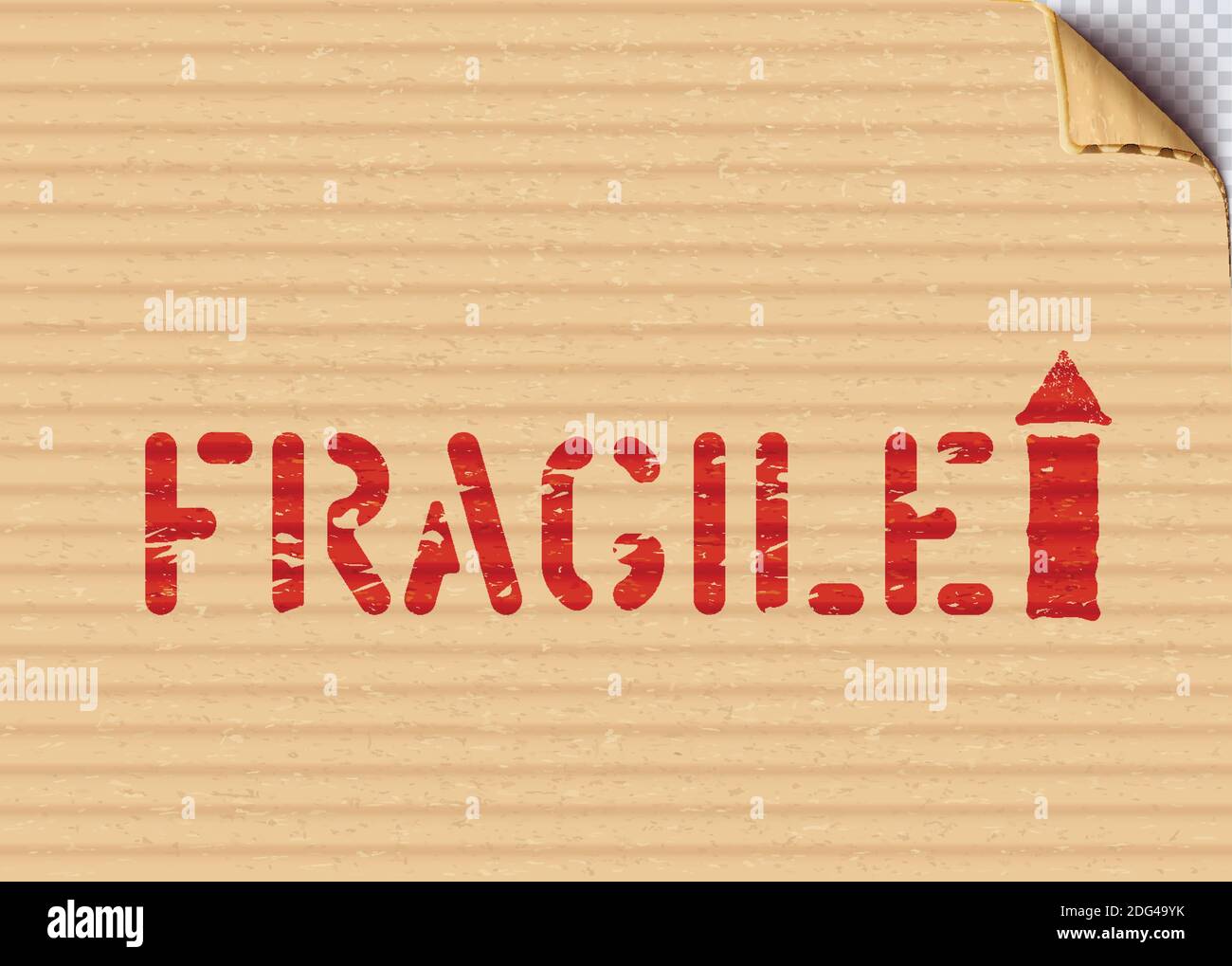 Vector grunge fragile cargo box sign with arrow on cardboard paper ...