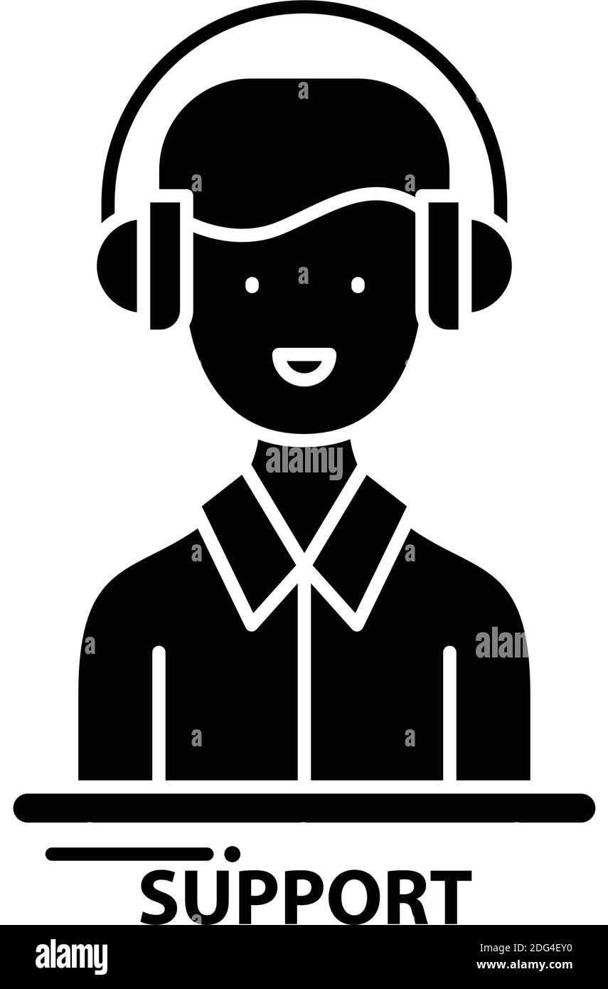 support symbol icon, black vector sign with editable strokes, concept ...