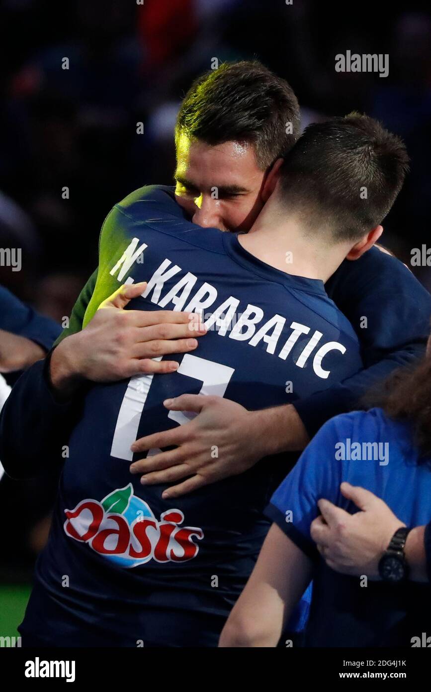 France's Nikola Karabaric and his brother Luka joy after the final of the 2017 Handball World ...