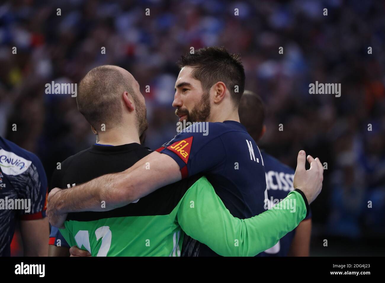 France's Nikola Karabatic and Vincent Gerard joy after the final of the ...